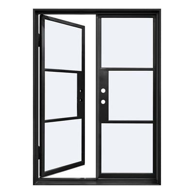 Steel French 3-Lite Exterior Square Double Patio Door