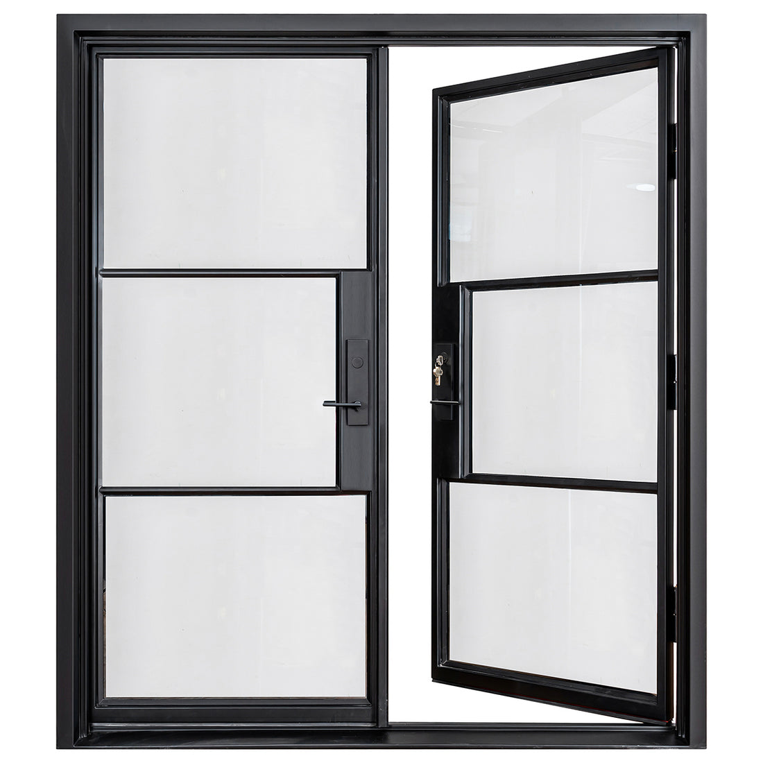 Steel French 3-Lite Exterior Square Double Patio Door