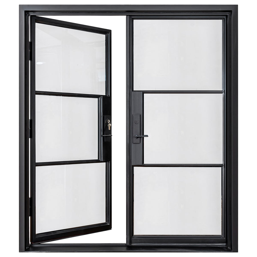 Steel French 3-Lite Exterior Square Double Patio Door