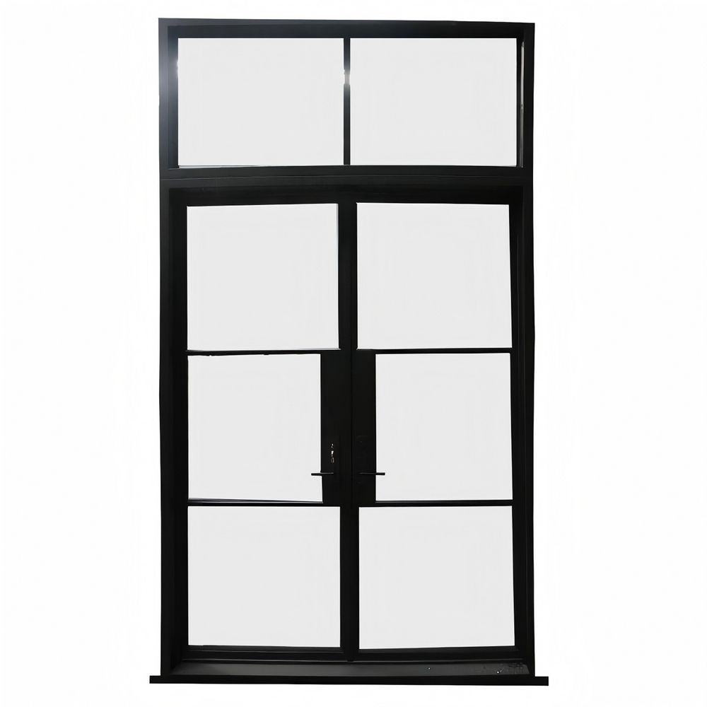 Steel French 3-Lite Exterior Square Double Patio Door with Transom