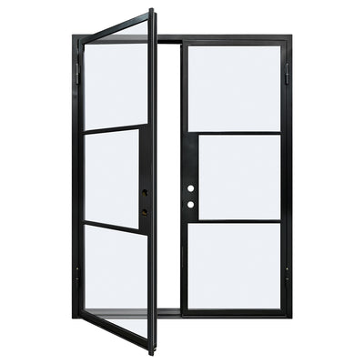 Steel French 3-Lite Exterior Square Double Patio Door